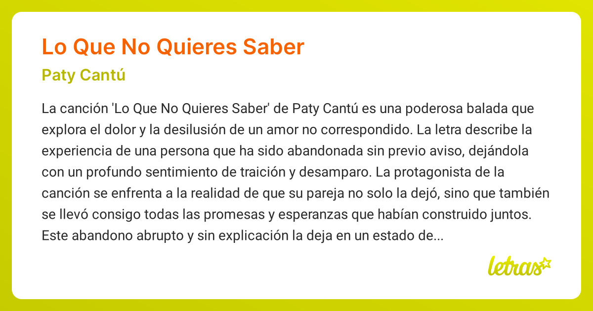 Significado de la canción LO QUE NO QUIERES SABER (Paty Cantú) - LETRAS.COM