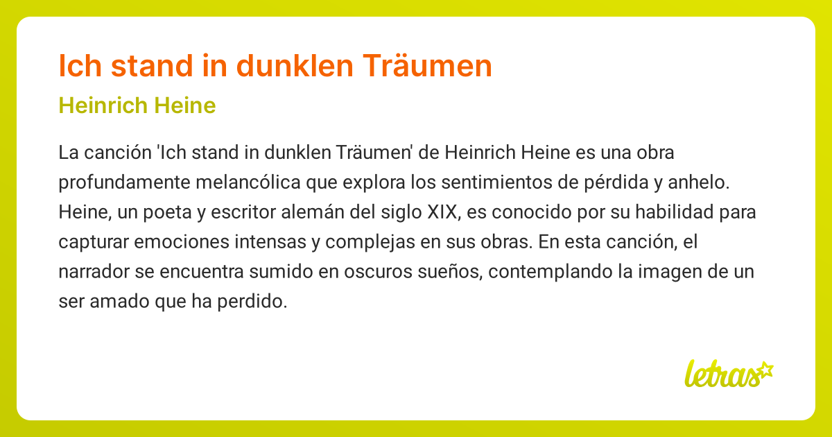Significado de la canción ICH STAND IN DUNKLEN TRÄUMEN (Heinrich Heine ...