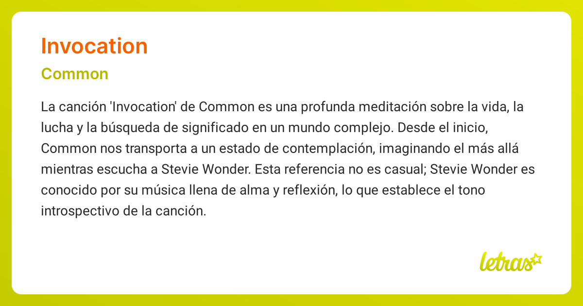 Significado de la canción INVOCATION (Common) - LETRAS.COM