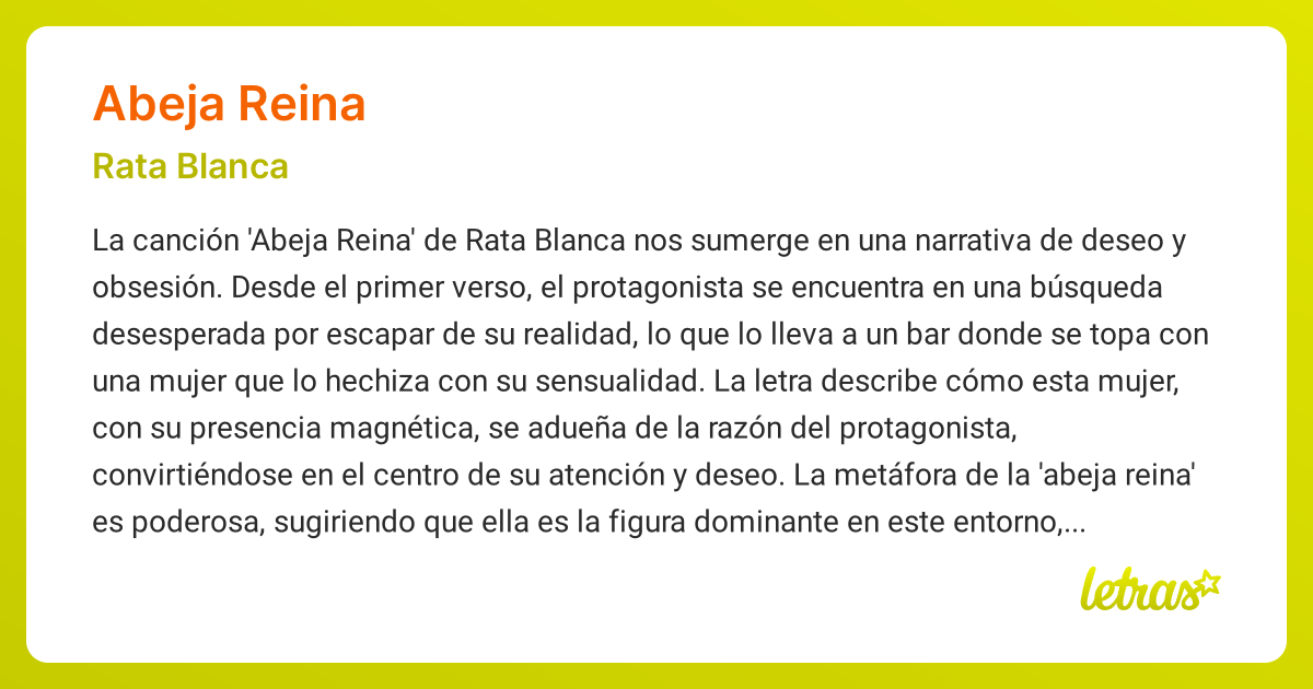 Significado de la canción ABEJA REINA (Rata Blanca) - LETRAS.COM