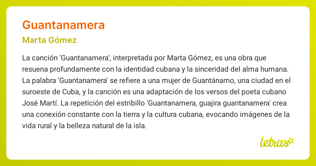 Significado de la canción GUANTANAMERA (Marta Gómez) - LETRAS.COM