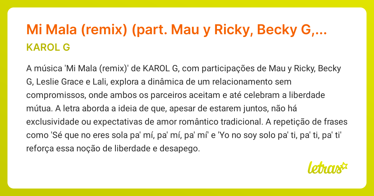Significado da música Mi Mala (remix) (part. Mau y Ricky, Becky G ...