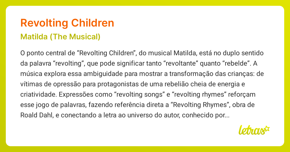Significado da música REVOLTING CHILDREN (Matilda (The Musical ...