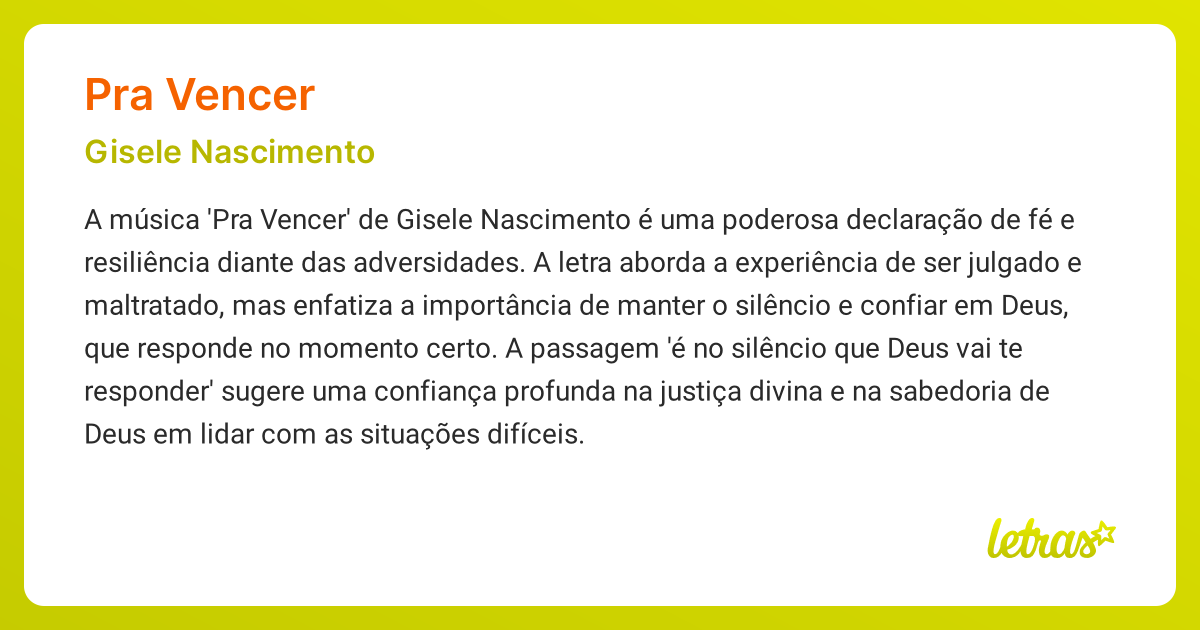 Significado da música PRA VENCER (Gisele Nascimento) - LETRAS.MUS.BR