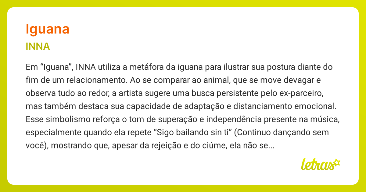 Significado da música IGUANA (INNA) - LETRAS.MUS.BR