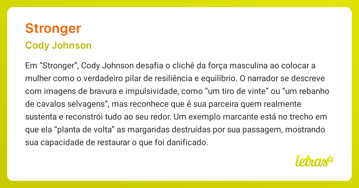 Significado da música STRONGER (Cody Johnson) - LETRAS.MUS.BR