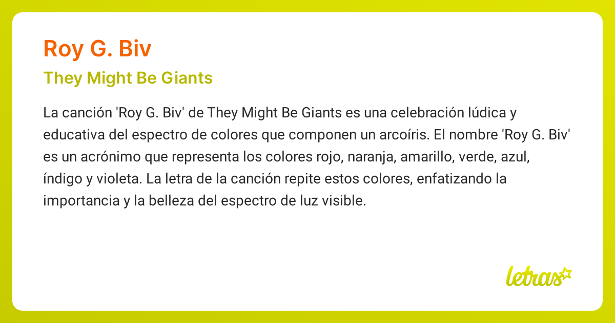 Significado de la canción ROY G. BIV (They Might Be Giants) - LETRAS.COM