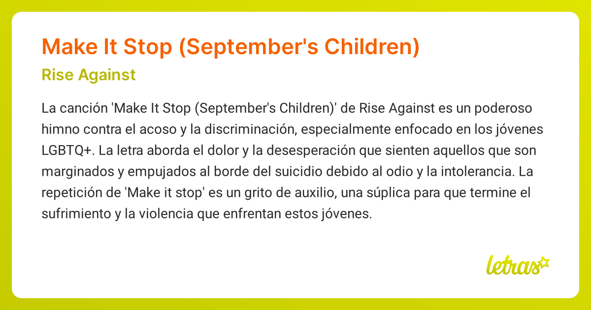 Significado de la canción Make It Stop (September's Children) (Rise ...