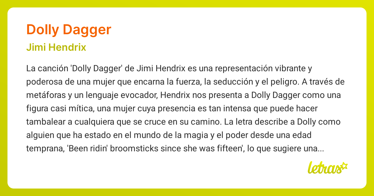 Significado de la canción DOLLY DAGGER (Jimi Hendrix) - LETRAS.COM