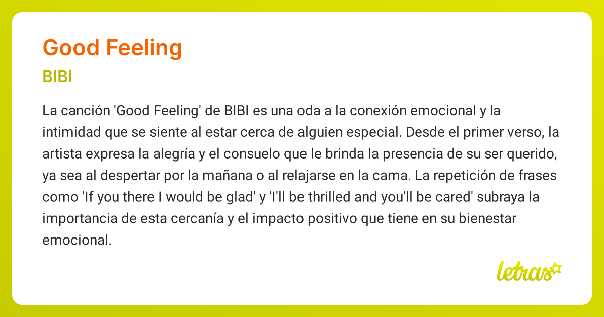 Significado de la canción GOOD FEELING (BIBI) - LETRAS.COM