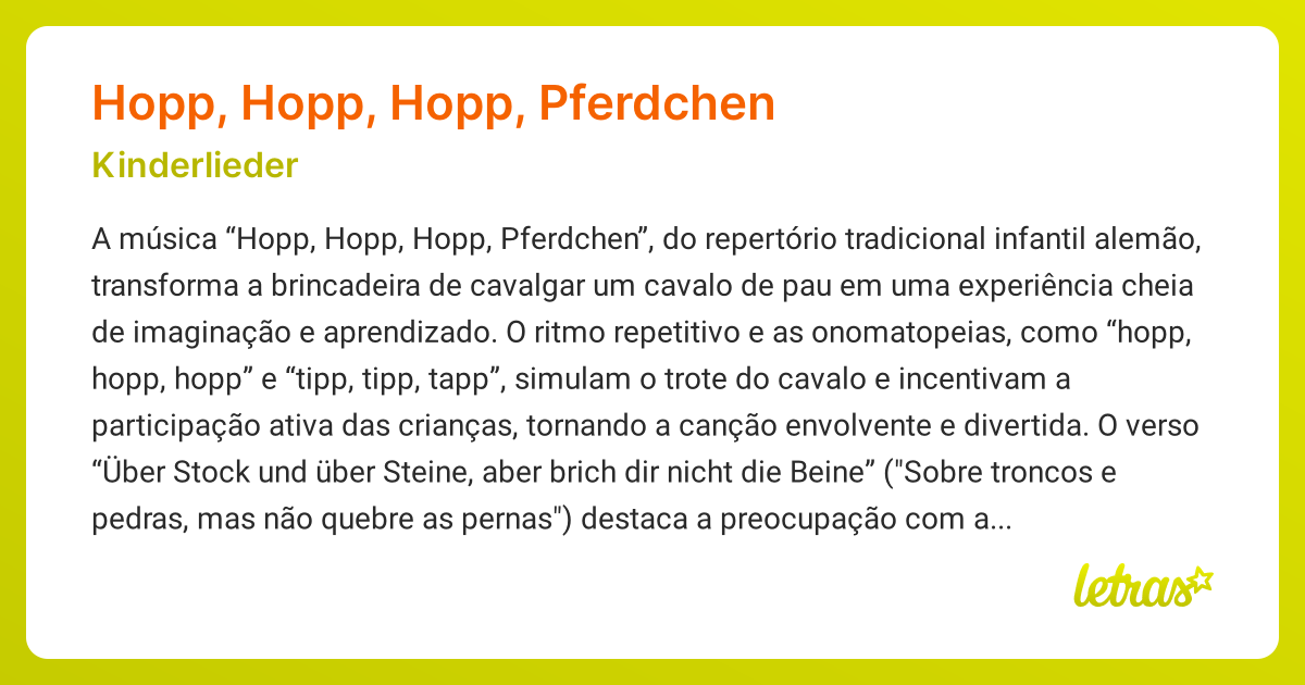 Significado da música HOPP, HOPP, HOPP, PFERDCHEN (Kinderlieder ...