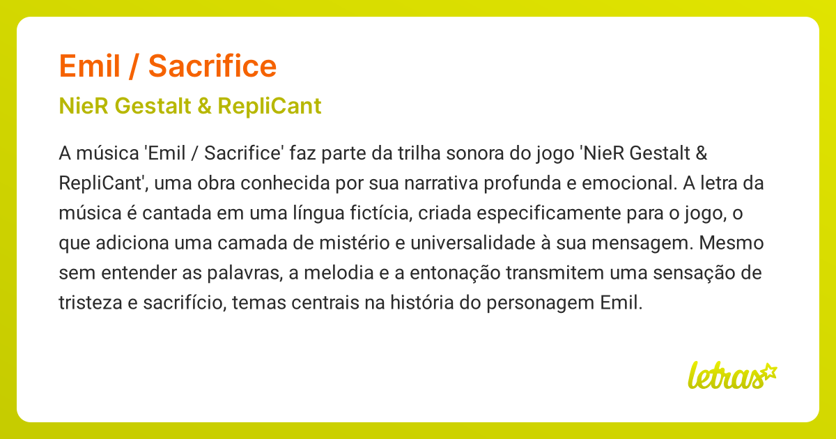 Significado da música EMIL / SACRIFICE (NieR Gestalt & RepliCant ...