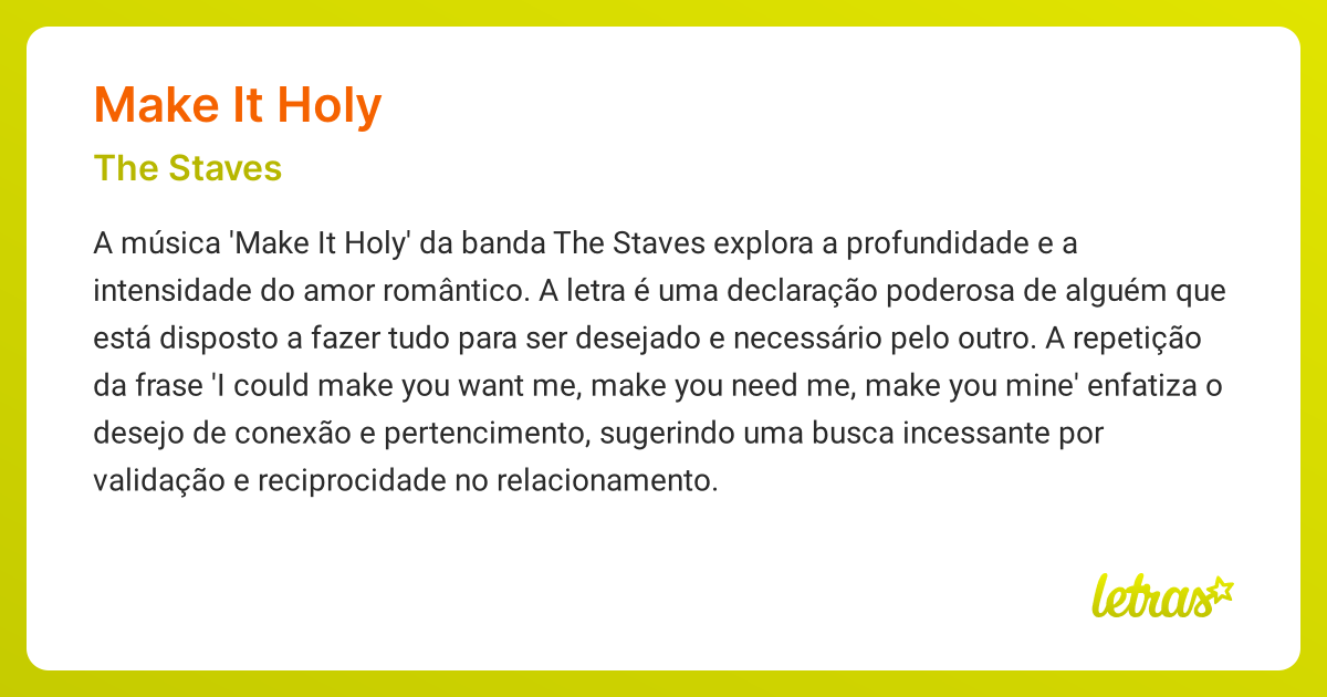 Significado da música MAKE IT HOLY (The Staves) - LETRAS.MUS.BR