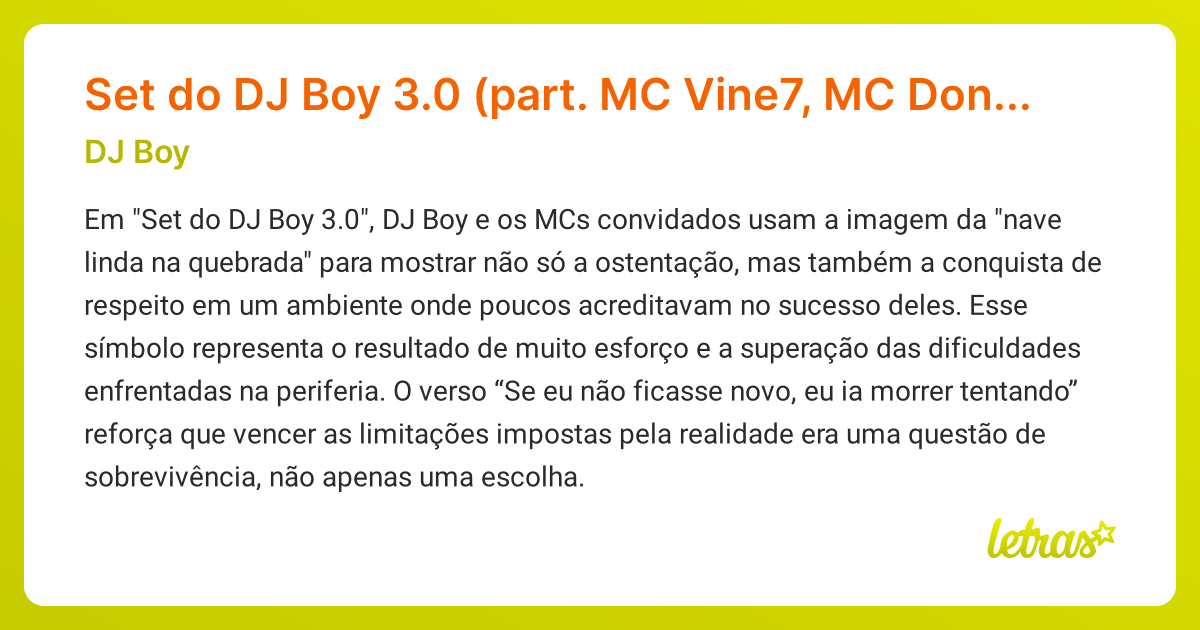 Significado da música Set do DJ Boy 3.0 (part. MC Vine7, MC Don Juan ...