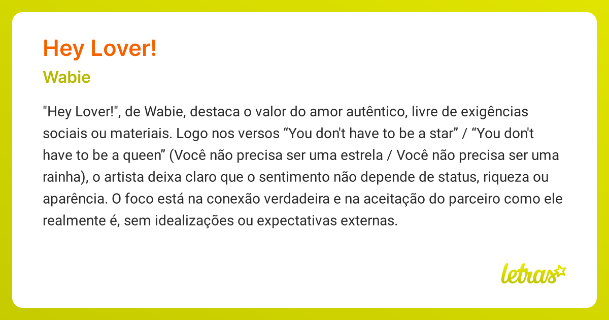 Significado da música HEY LOVER! (Wabie) - LETRAS.MUS.BR