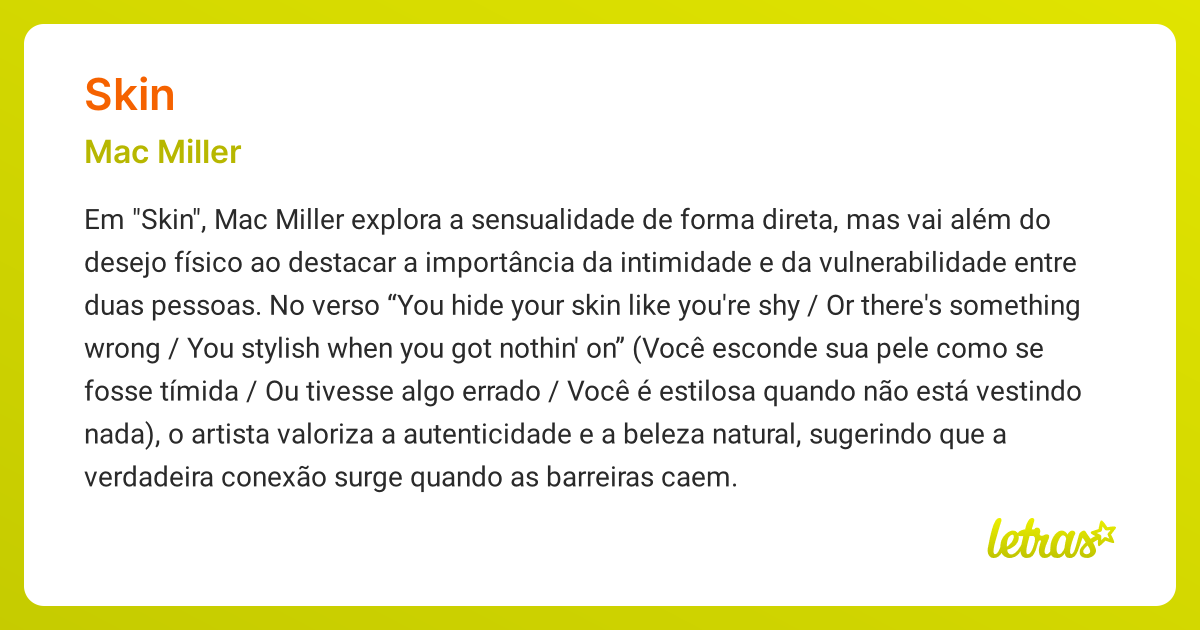 Significado da música SKIN (Mac Miller) - LETRAS.MUS.BR