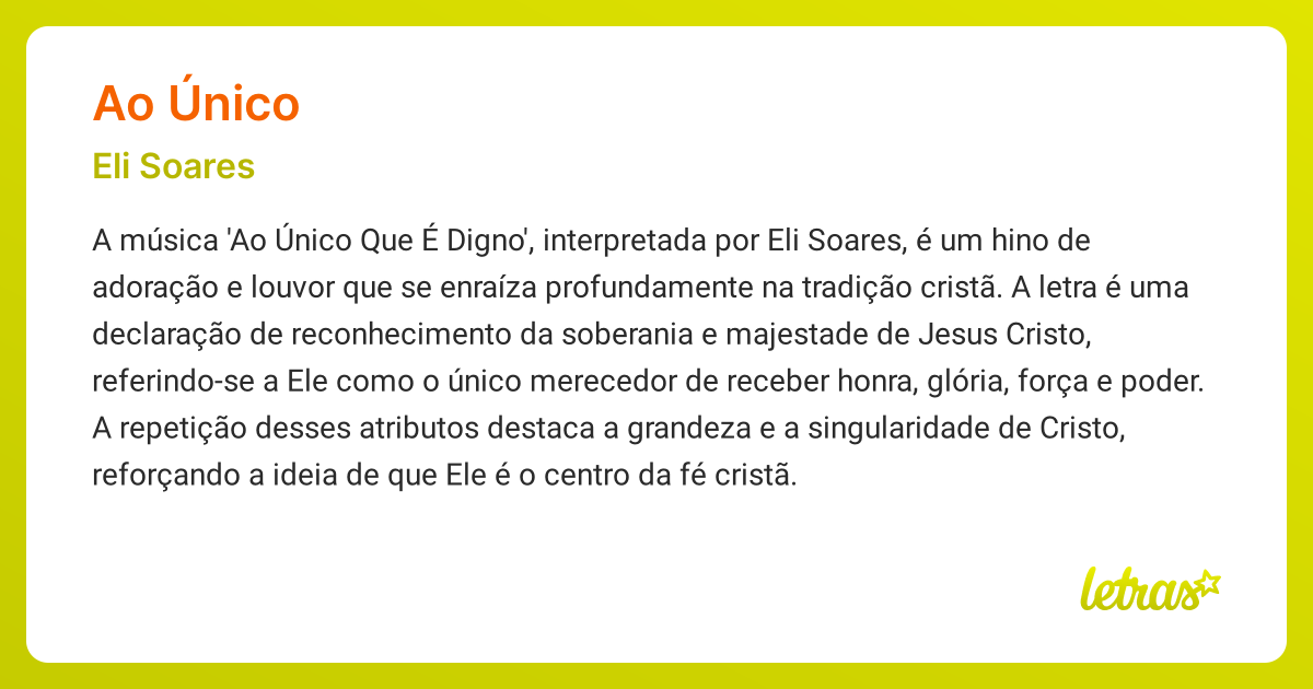 Significado da música AO ÚNICO (Eli Soares) - LETRAS.MUS.BR