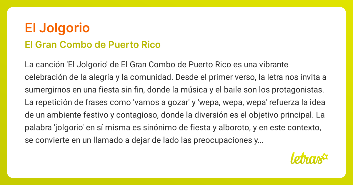 Significado de la canción EL JOLGORIO (El Gran Combo de Puerto Rico ...