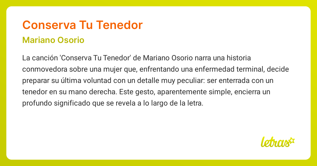 Significado de la canción CONSERVA TU TENEDOR (Mariano Osorio) - LETRAS.COM
