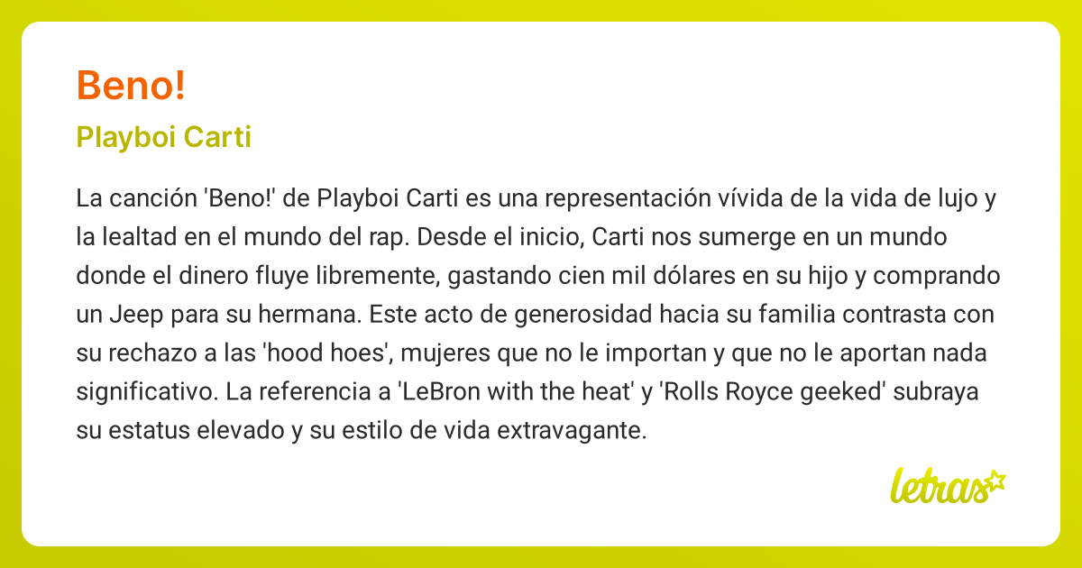 Significado de la canción BENO! (Playboi Carti) - LETRAS.COM
