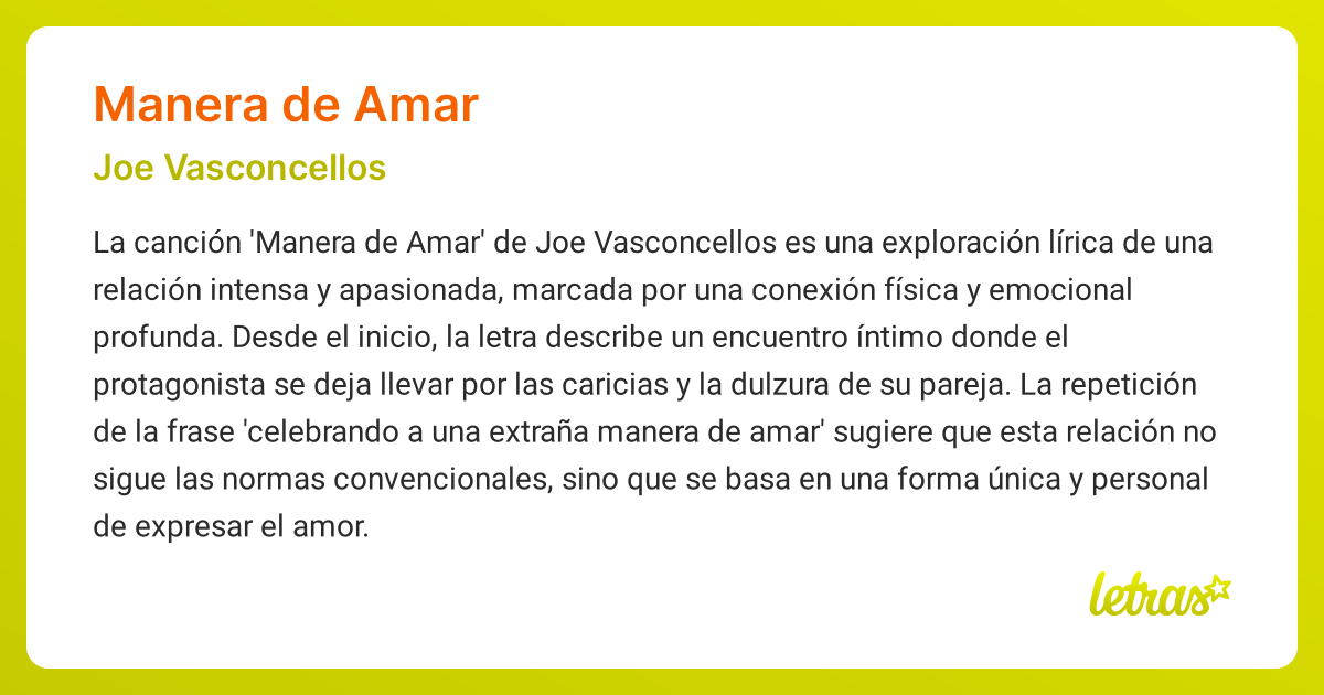 Significado de la canción MANERA DE AMAR (Joe Vasconcellos) - LETRAS.COM