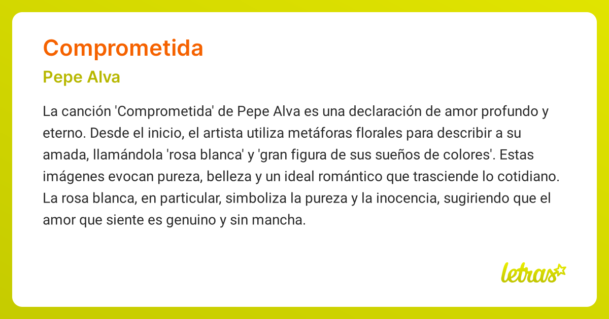 Significado de la canción COMPROMETIDA (Pepe Alva) - LETRAS.COM