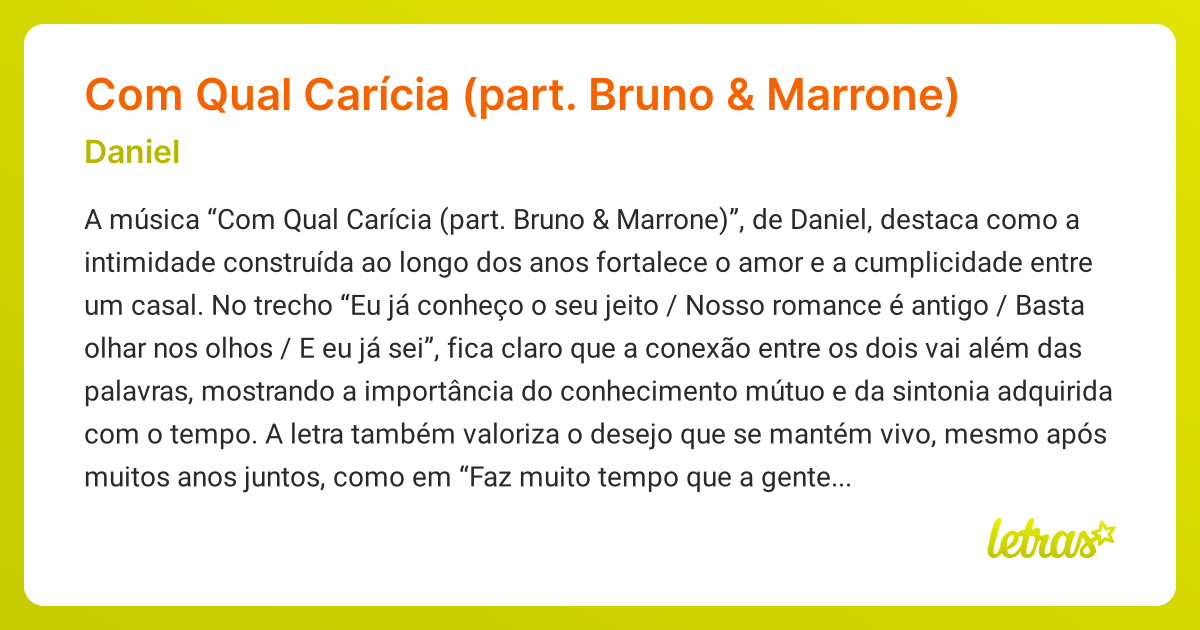 Significado da música Com Qual Carícia (part. Bruno & Marrone) (Daniel ...