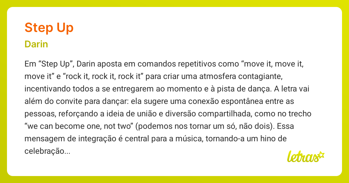 Significado da música STEP UP (Darin) - LETRAS.MUS.BR