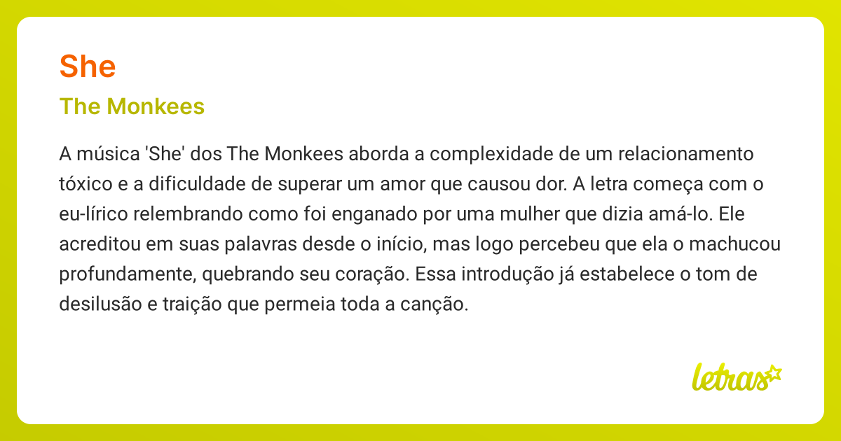 Significado da música SHE (The Monkees) - LETRAS.MUS.BR