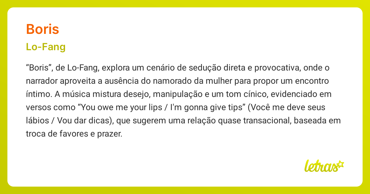 Significado da música BORIS (Lo-Fang) - LETRAS.MUS.BR