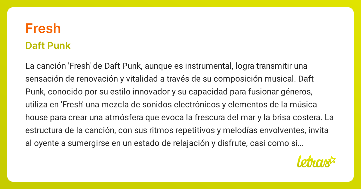 Significado de la canción FRESH (Daft Punk) - LETRAS.COM