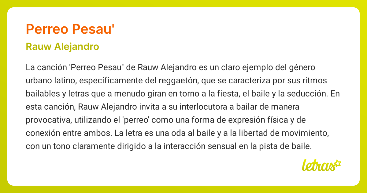 Significado de la canción PERREO PESAU' (Rauw Alejandro) - LETRAS.COM