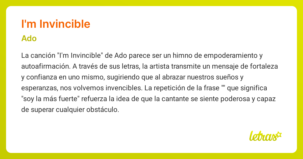 Significado de la canción I'M INVINCIBLE (Ado) - LETRAS.COM