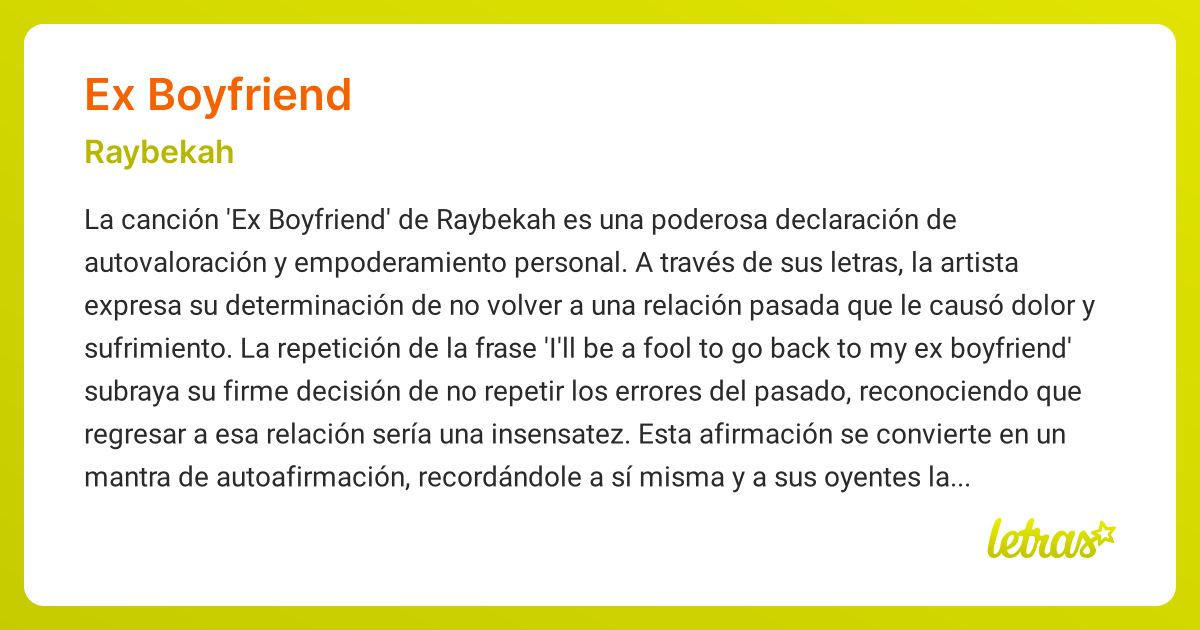 Significado de la canción EX BOYFRIEND (Raybekah) - LETRAS.COM