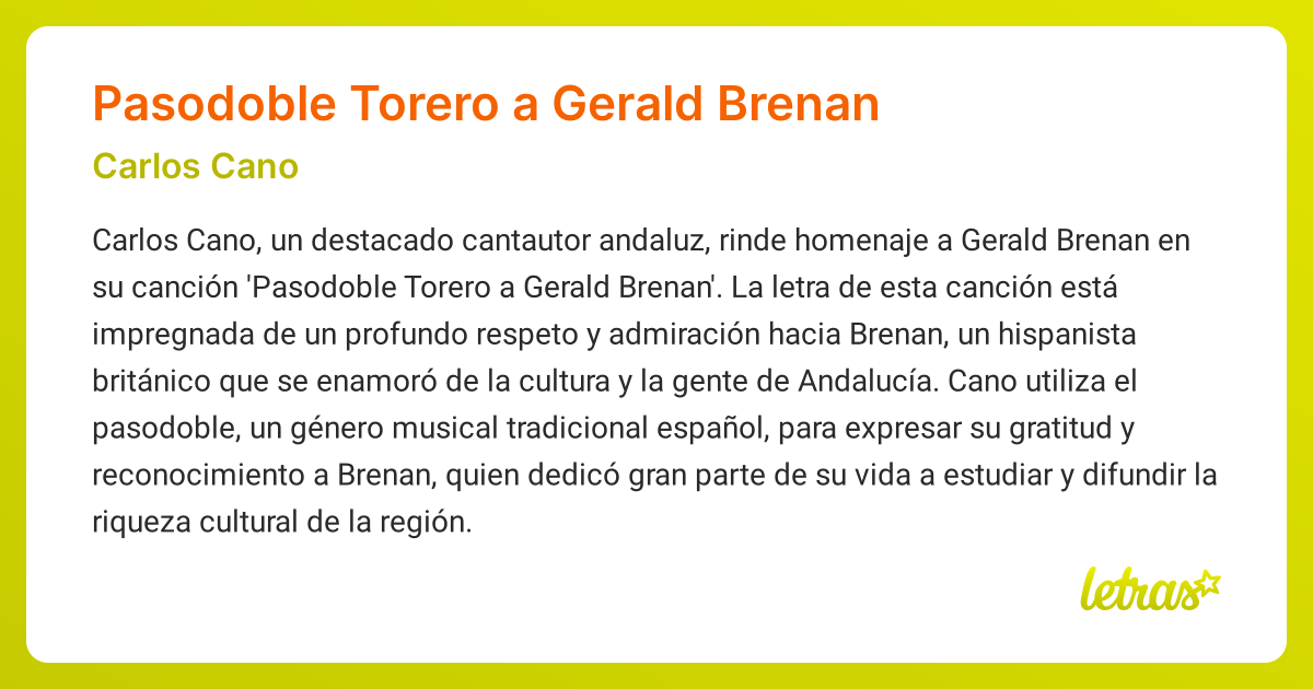 Significado de la canción Pasodoble Torero a Gerald Brenan (Carlos Cano ...