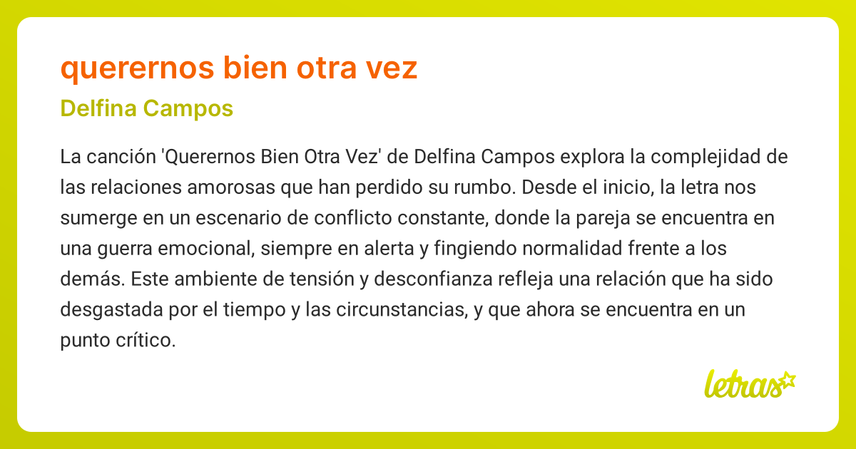 Significado de la canción QUERERNOS BIEN OTRA VEZ (Delfina Campos ...
