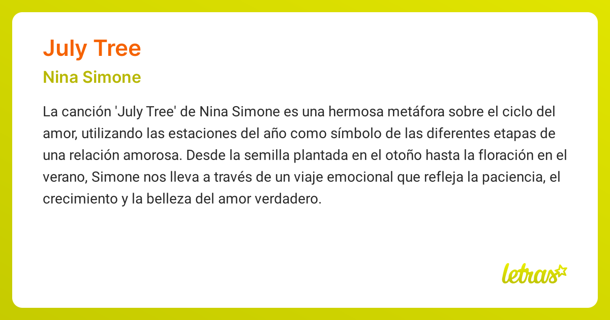 Significado de la canción JULY TREE (Nina Simone) - LETRAS.COM