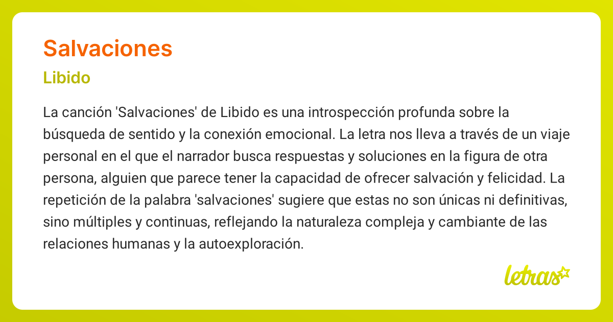 Significado de la canción SALVACIONES (Libido) - LETRAS.COM