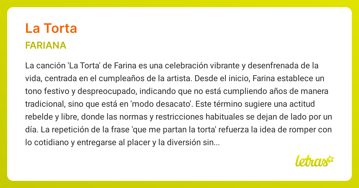 Significado de la canción LA TORTA (FARIANA) - LETRAS.COM