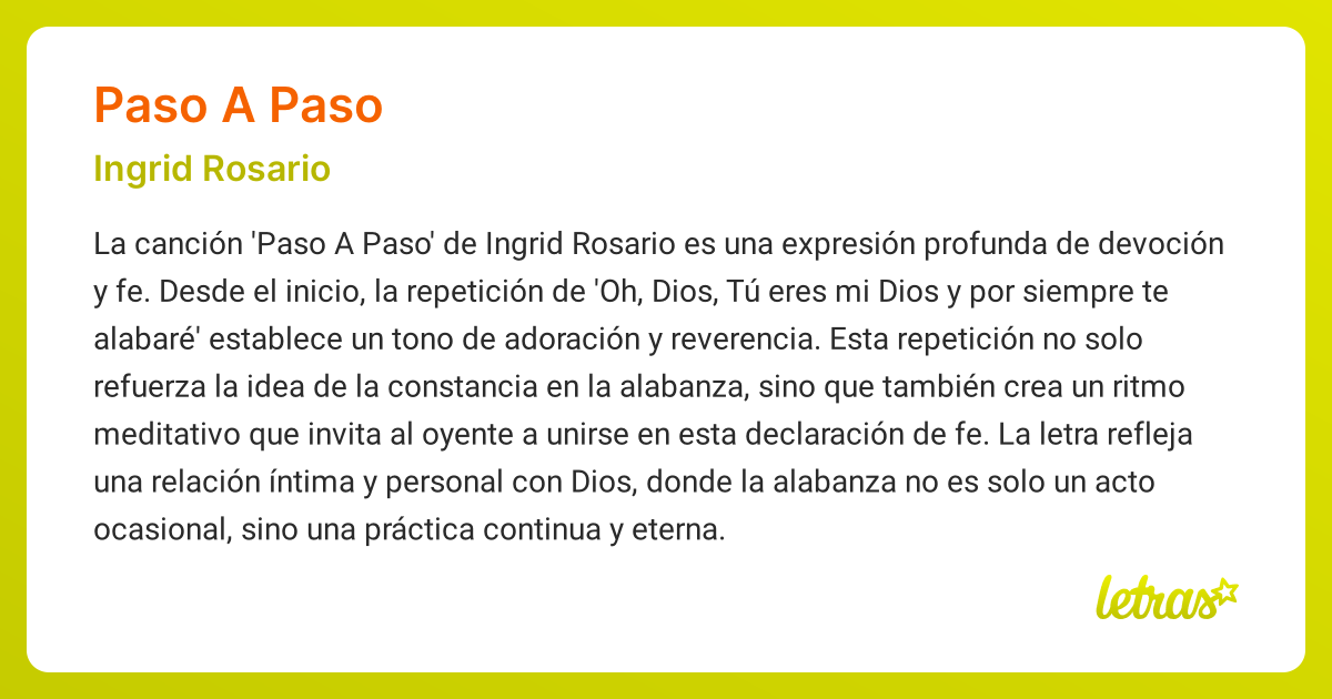 Significado de la canción PASO A PASO (Ingrid Rosario) - LETRAS.COM