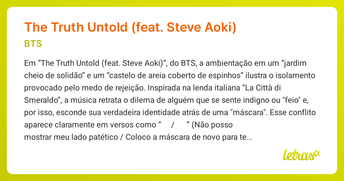 Significado da música The Truth Untold (feat. Steve Aoki) (BTS ...