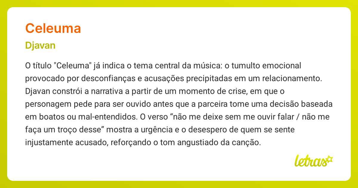 Significado da música CELEUMA (Djavan) - LETRAS.MUS.BR