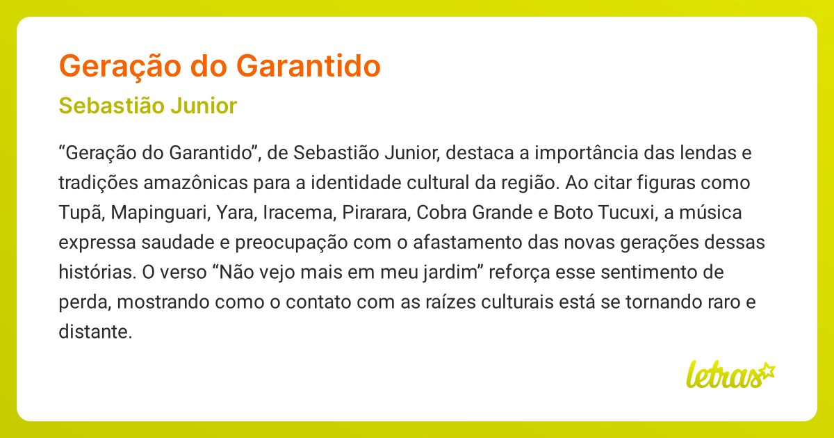 Significado da música GERAÇÃO DO GARANTIDO (Sebastião Junior) - LETRAS ...