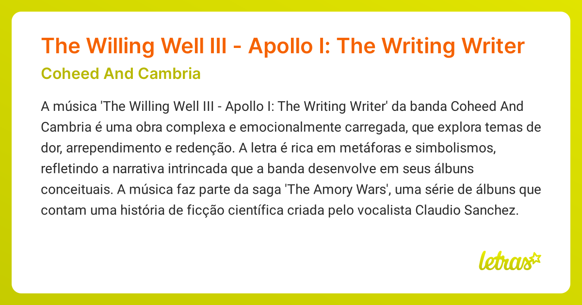 Significado da música The Willing Well III - Apollo I: The Writing ...