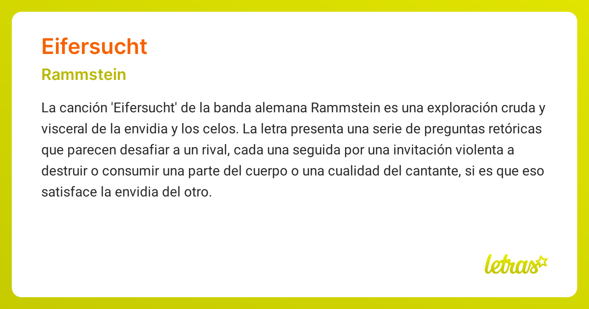 Significado de la canción EIFERSUCHT (Rammstein) - LETRAS.COM