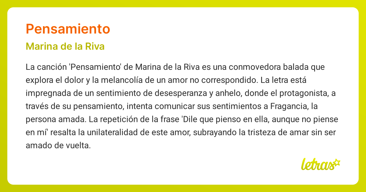 Significado de la canción PENSAMIENTO (Marina de la Riva) - LETRAS.COM
