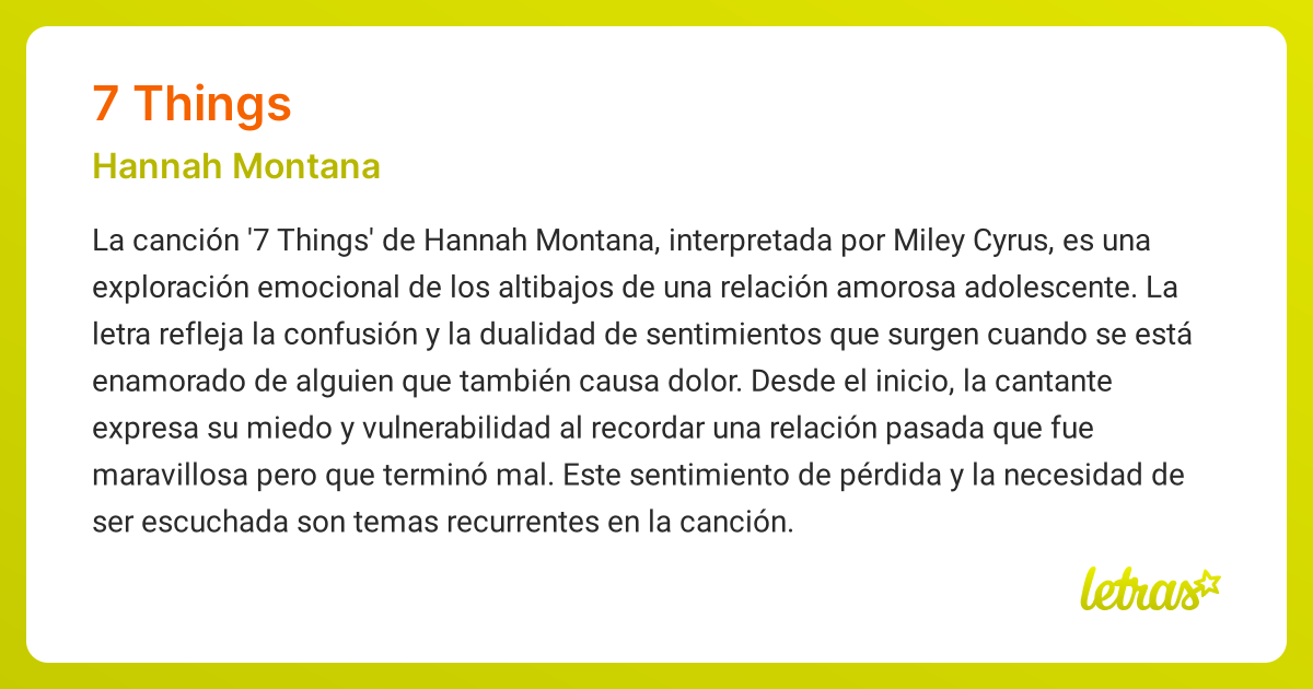 Significado de la canción 7 THINGS (Hannah Montana) - LETRAS.COM