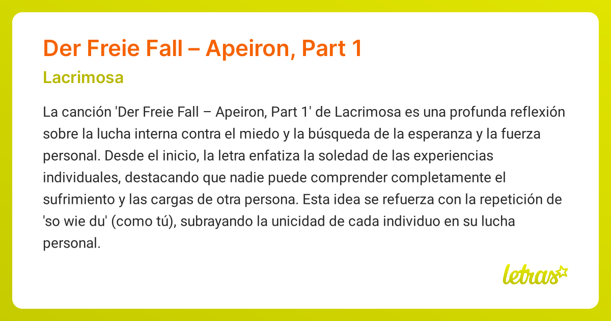 Significado de la canción Der Freie Fall – Apeiron, Part 1 (Lacrimosa ...