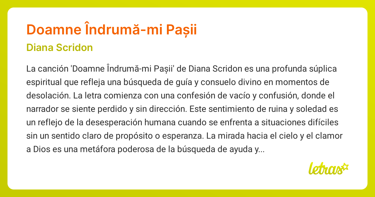 Significado de la canción DOAMNE ÎNDRUMĂ-MI PAȘII (Diana Scridon) - LETRAS.COM