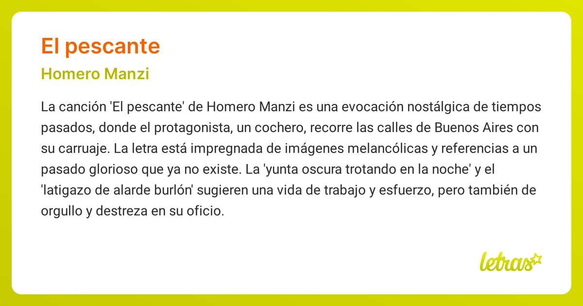 Significado de la canción EL PESCANTE (Homero Manzi) - LETRAS.COM